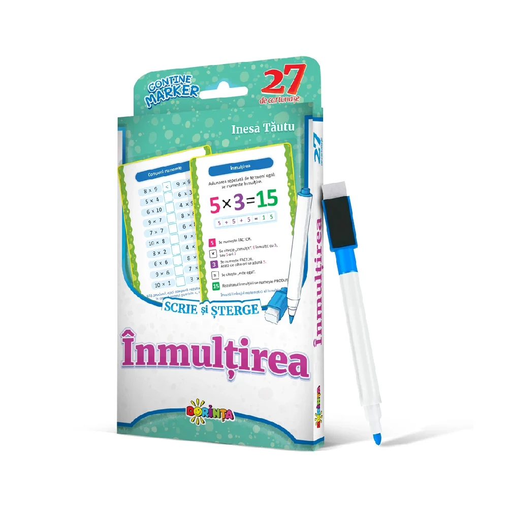 27 de cartonase. Scrie si sterge. Inmultirea (02372) - Jucarii MD